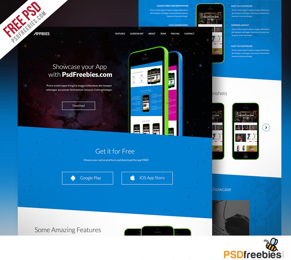 One Page App Landing Free PSD Template | PSDFreebies.com
