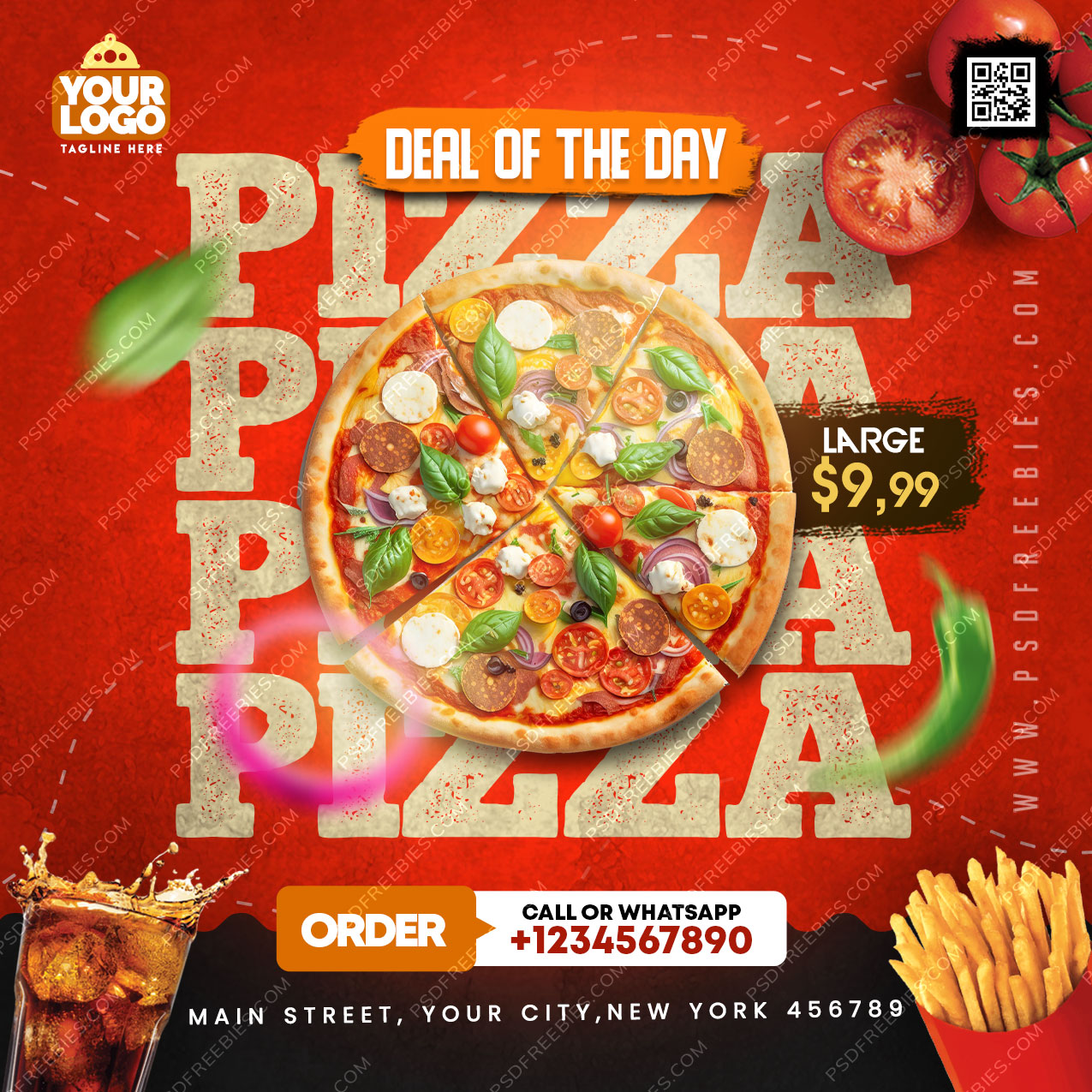 Pizza Restaurant Social Media Post Design PSD | PSDFreebies.com
