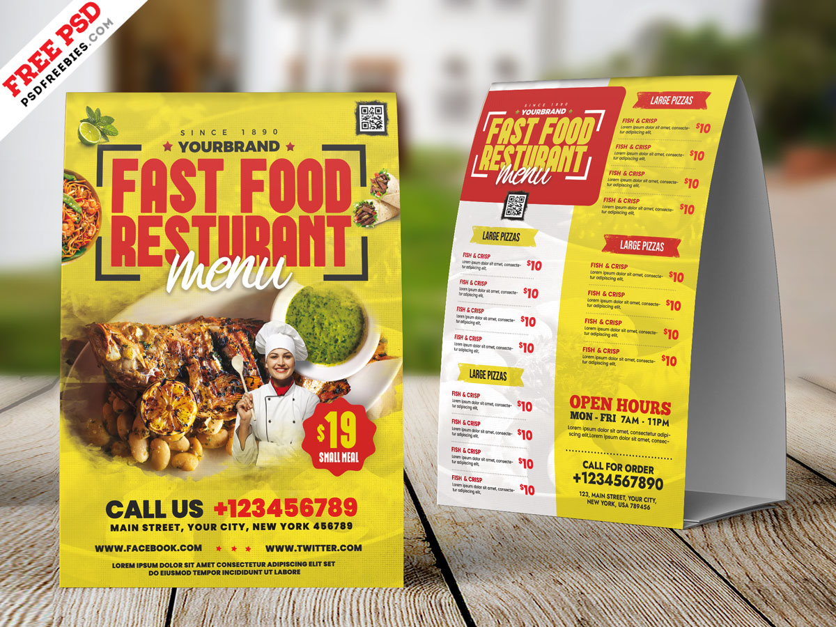 Restaurant Menu Tent Card PSD Template | PSDFreebies.com