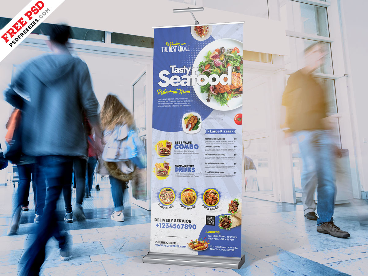 Restaurant Roll Up Banner Stand PSD | PSDFreebies.com
