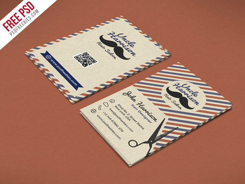 Retro Barber Shop Business Card PSD Template | PSDFreebies.com