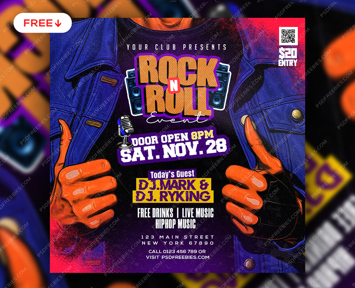 Rock and Roll Music Event Post Design PSD | PSDFreebies.com
