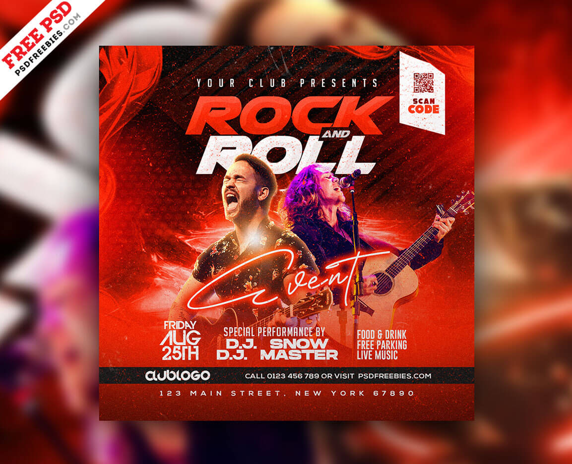 Rock n Roll Music Event Post PSD | PSDFreebies.com