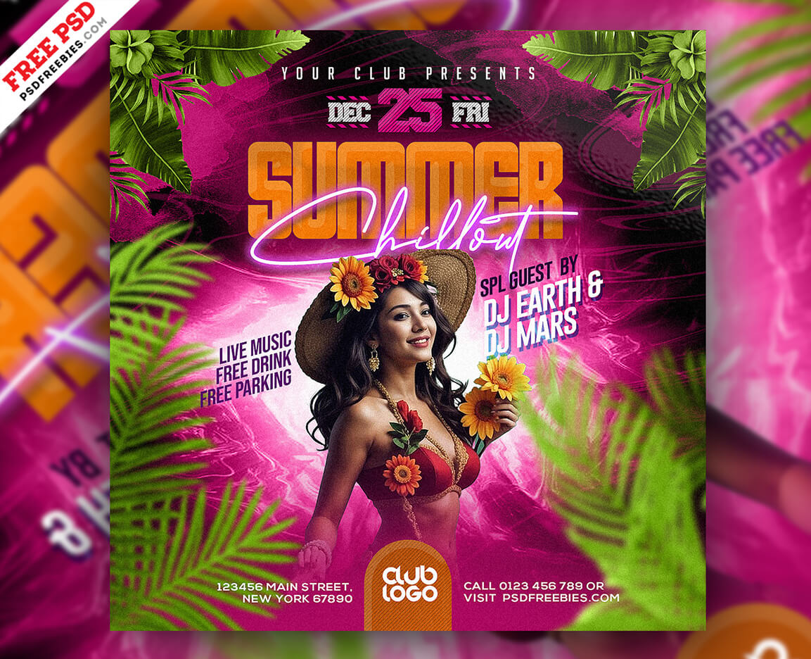 Summer Tropical Beach Party Post PSD | PSDFreebies.com