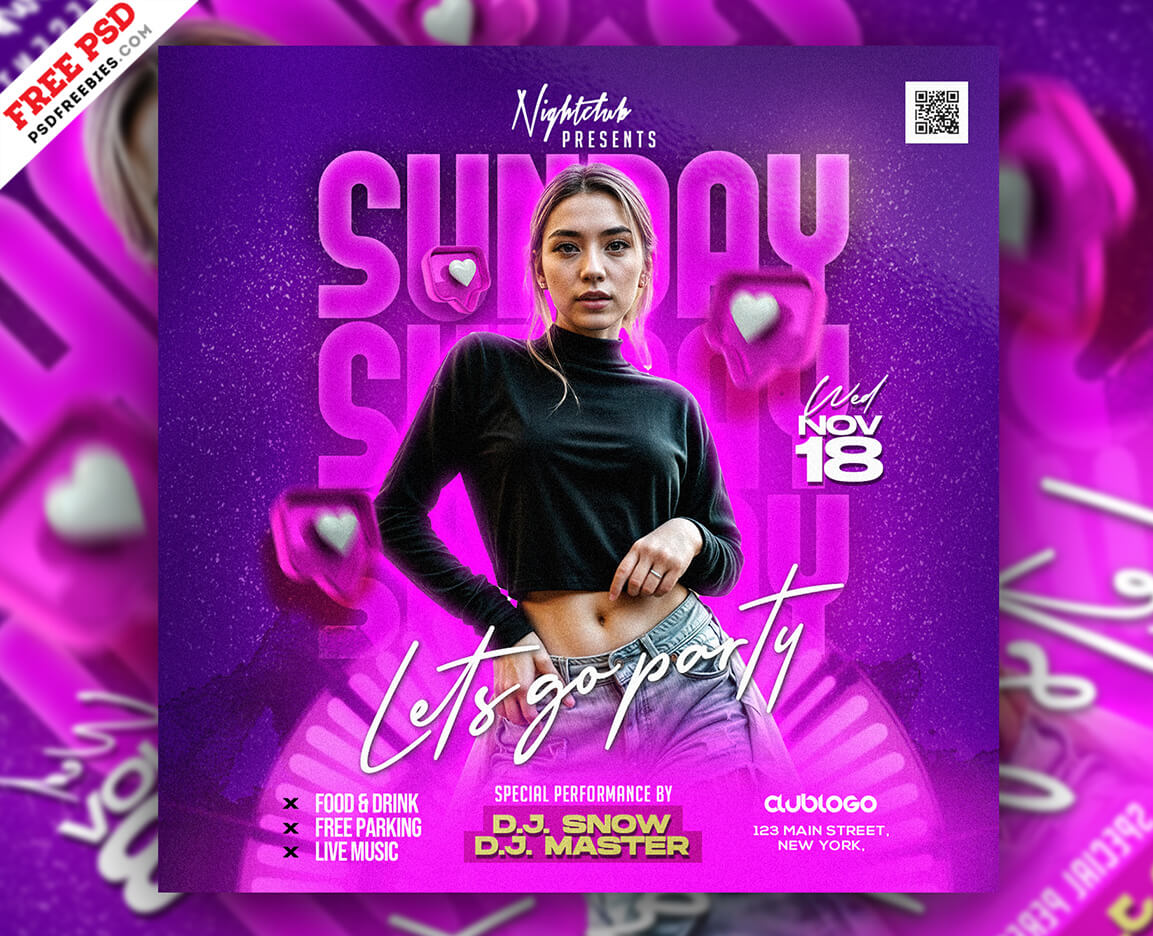 Sunday Funday Club Party Post PSD Template | PSDFreebies.com