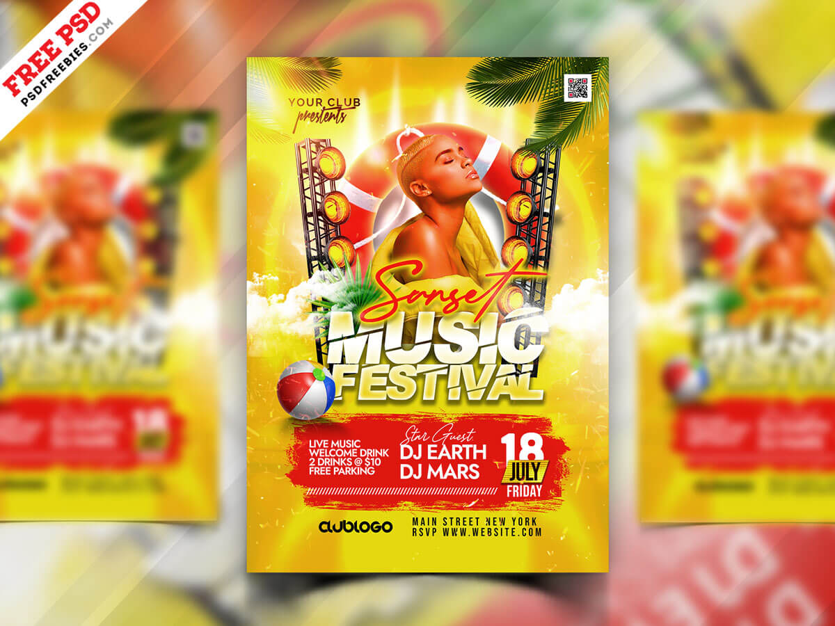 Sunset Music Festival Event Flyer PSD Template | PSDFreebies.com