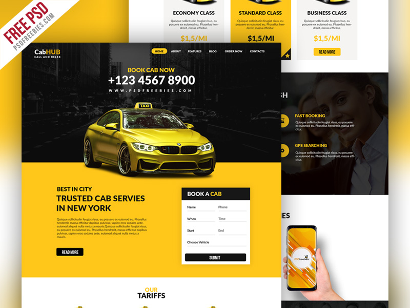 Taxi Cab Service Company Website Template PSD | PSDFreebies.com