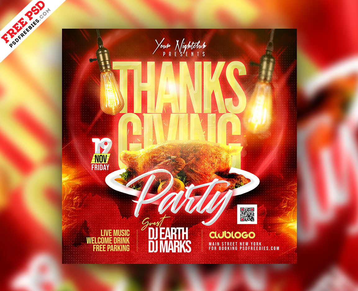 Thanksgiving Party Invitation Social Media Post PSD | PSDFreebies.com