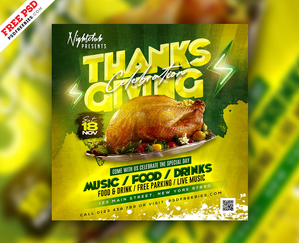Thanksgiving Party Social Media Post Template PSD | PSDFreebies.com