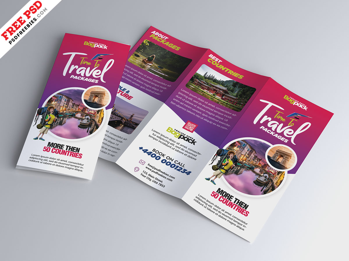 Travel Packages Promotion Tri Fold Brochure PSD | PSDFreebies.com