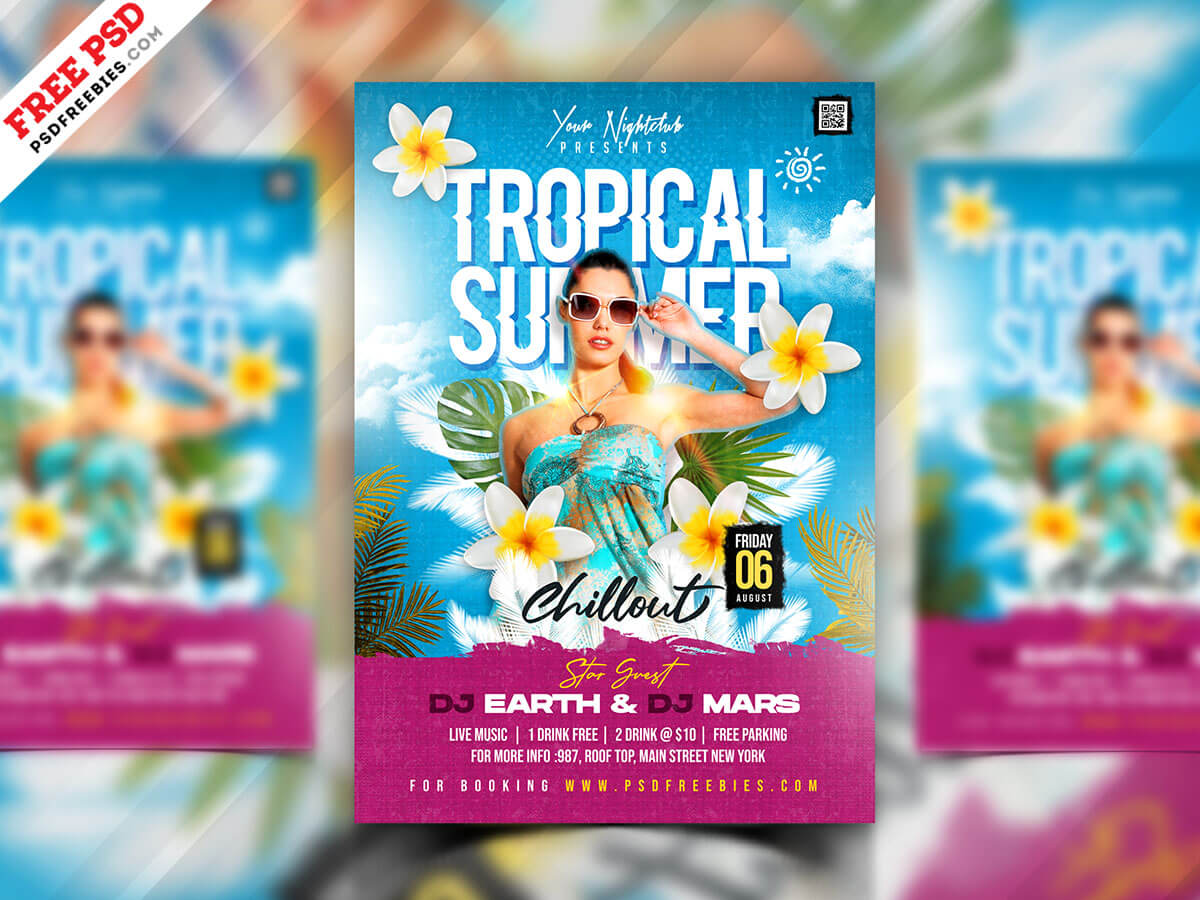 Tropical Summer Club Party Flyer Template PSD | PSDFreebies.com