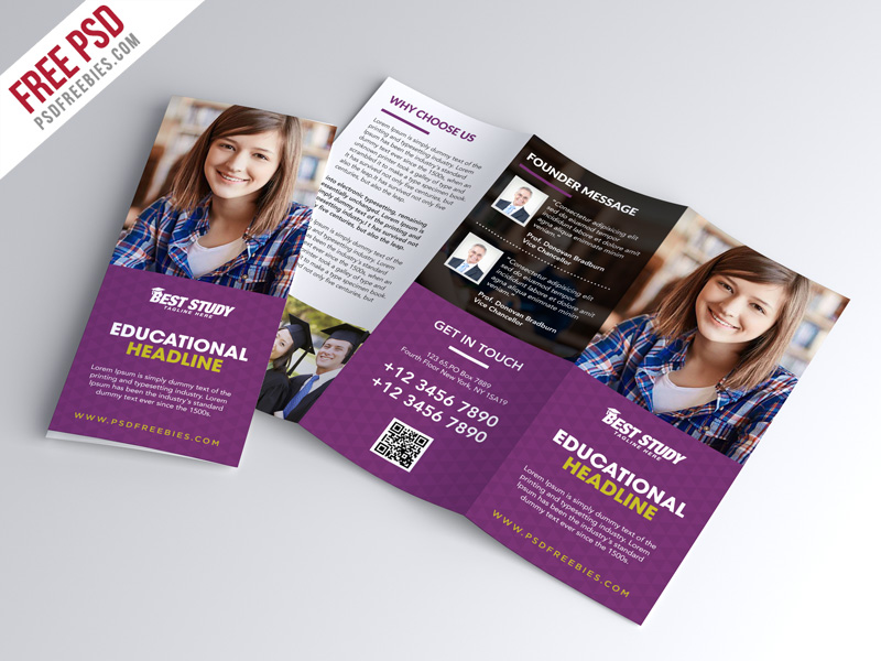University College Trifold Brochure PSD Template | PSDFreebies.com