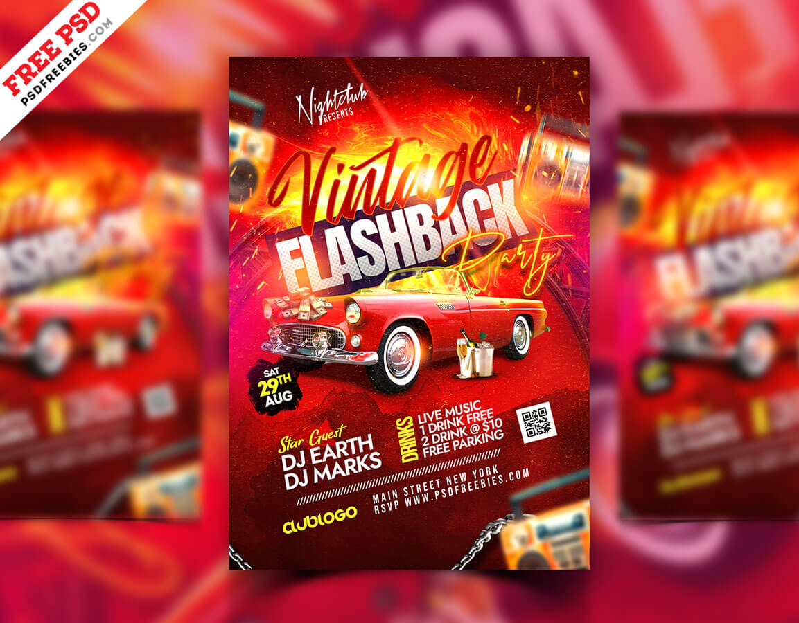 Vintage Flashback Party Flyer PSD Template | PSDFreebies.com
