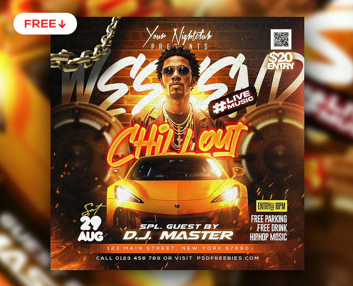 Weekend Chillout DJ Party Social Media Post PSD | PSDFreebies.com