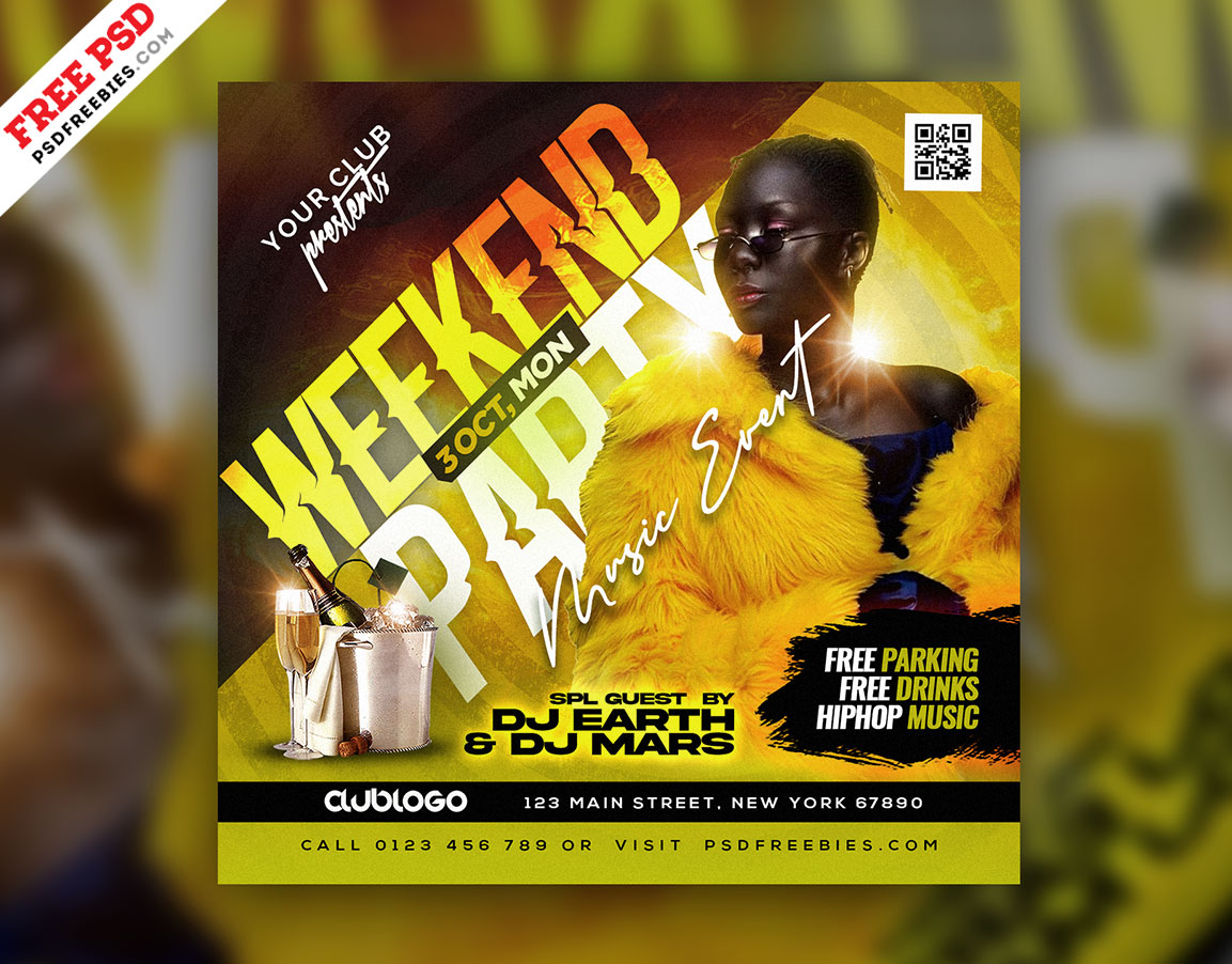 Weekend Club DJ Party Social Media Post PSD Template | PSDFreebies.com