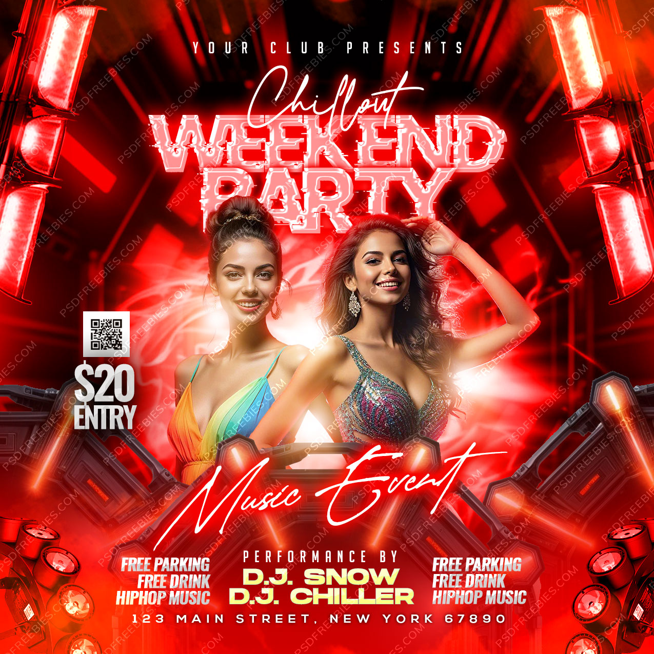Weekend DJ Night Party Social Media Post PSD | PSDFreebies.com