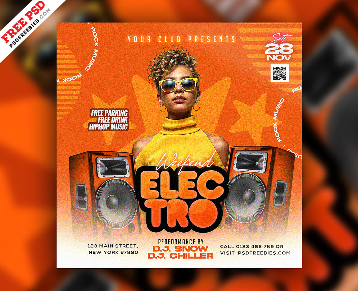 Weekend Electro Party Post PSD Template | PSDFreebies.com